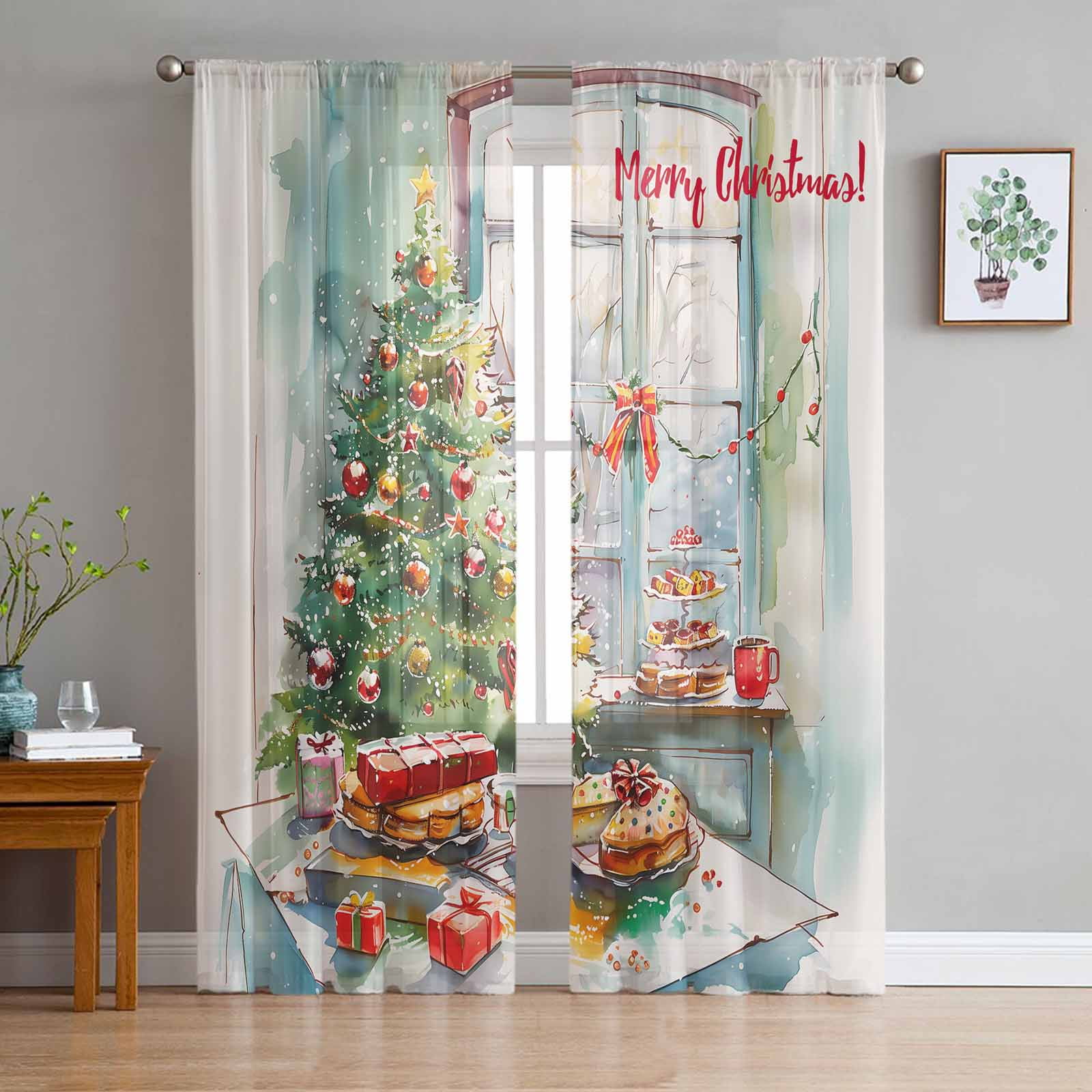 Christmas Tree Sheer Curtains 108 Inch Length 2 Panels Set for Living ...