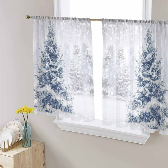 Christmas Tree Sheer Curtains 45 Inch Length 2 Panels Set for Living ...