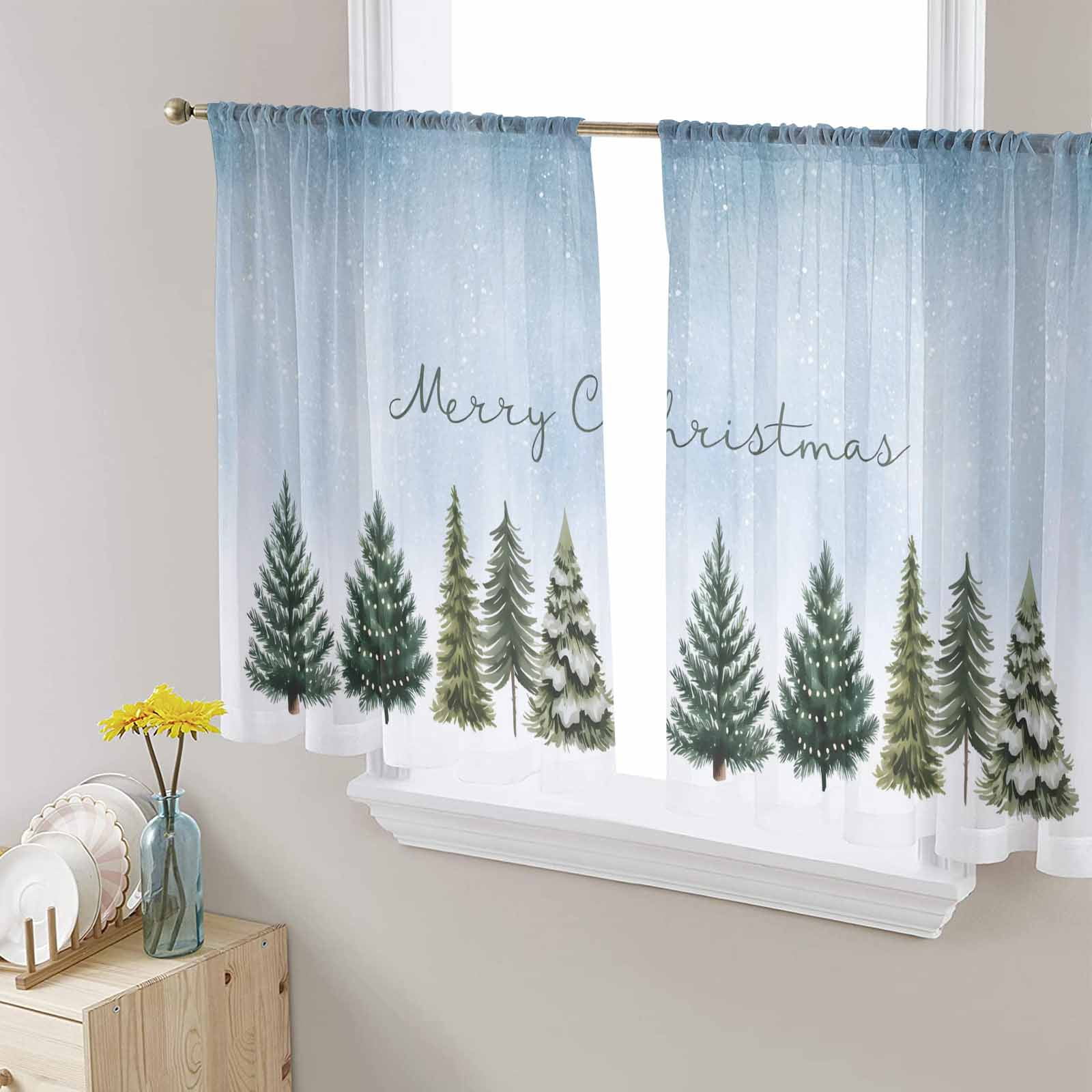 Christmas Tree Sheer Curtains 45 Inch Length 2 Panels Set, Semi ...