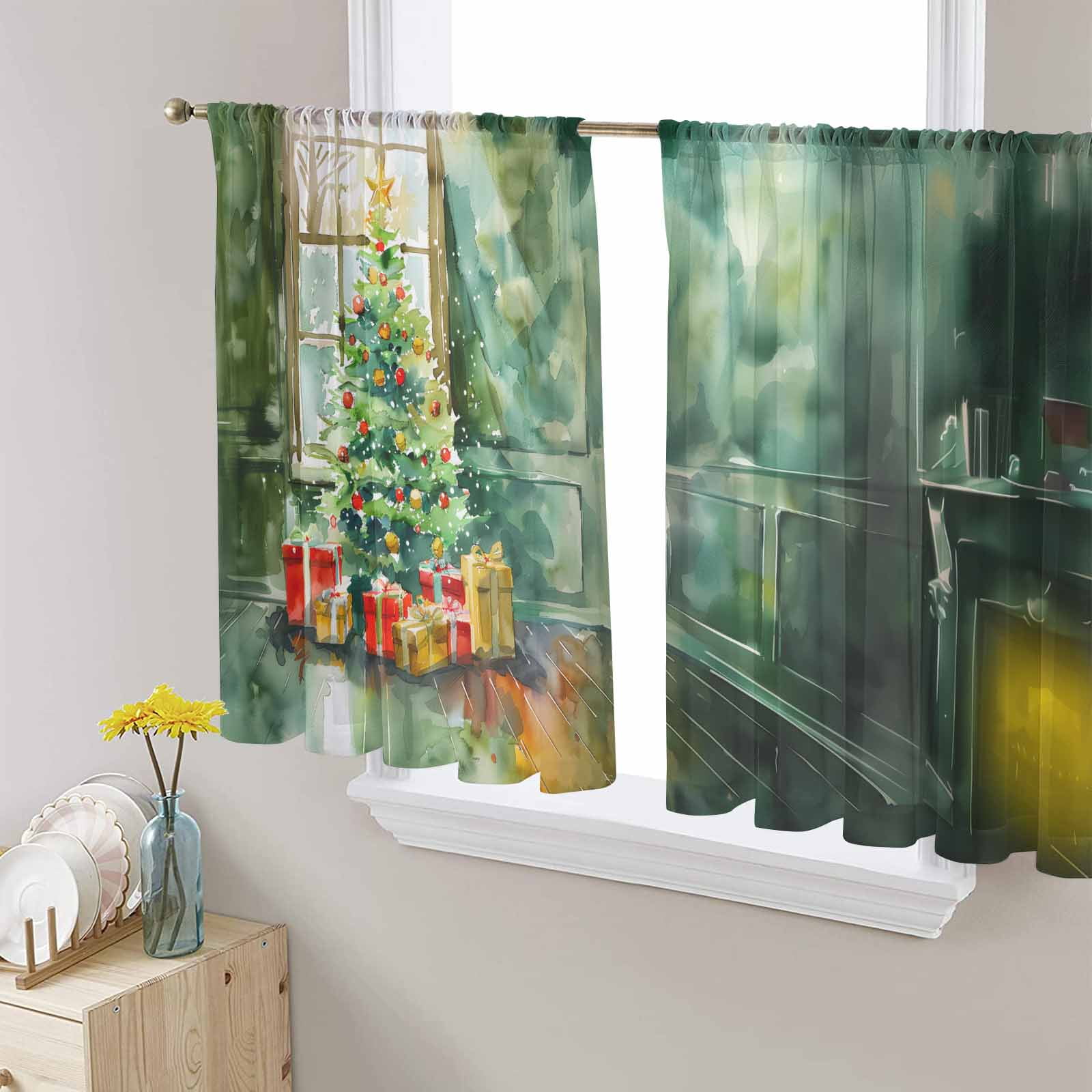 Christmas Tree Sheer Curtains 54 Inch Length 2 Panels Set for Living ...