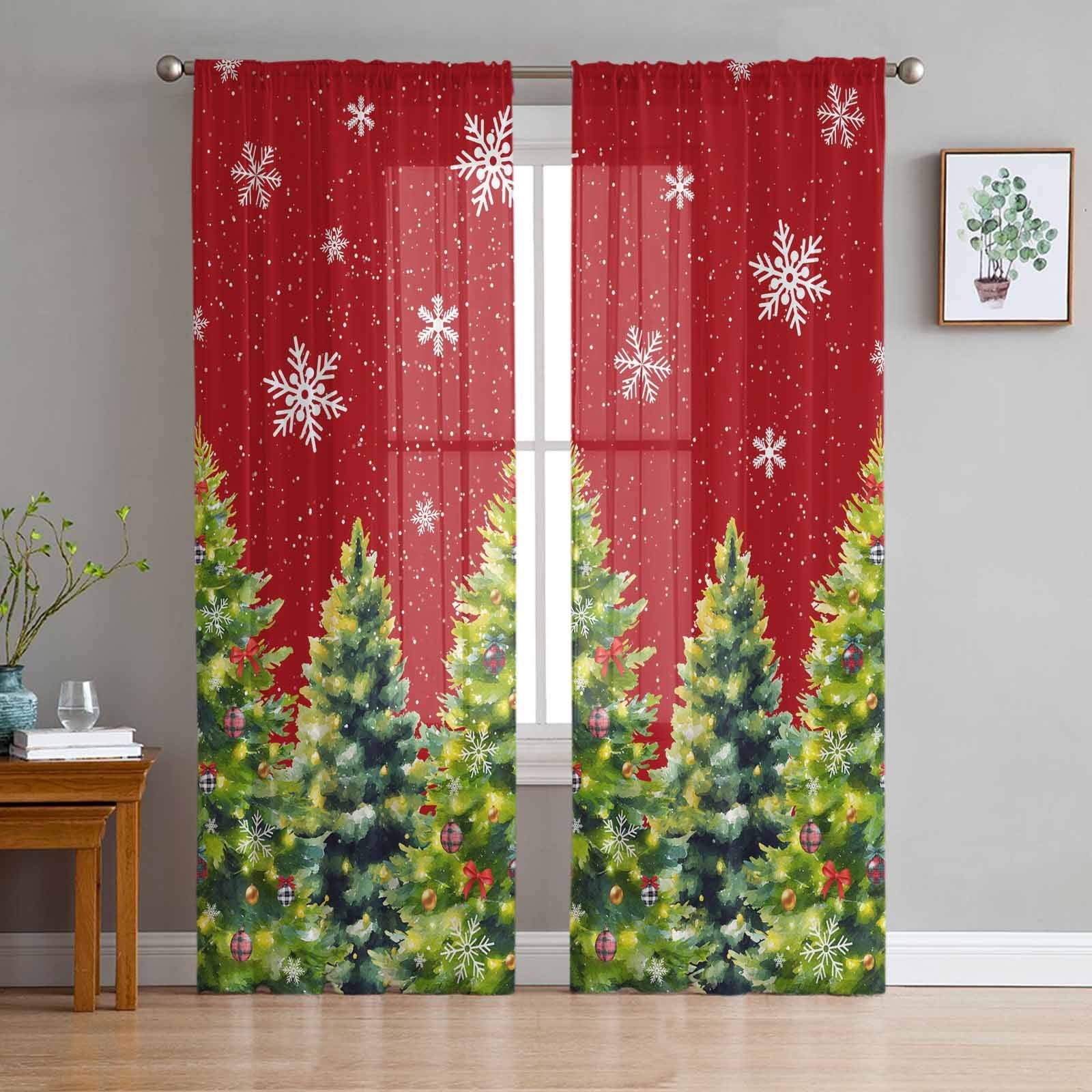 Christmas Tree Sheer Curtains 63 Inch Length 2 Panels Set, Semi ...