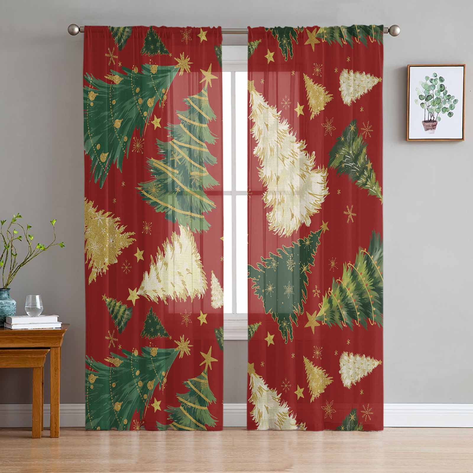 Christmas Tree Sheer Curtains 63 Inch Length 2 Panels Set, Semi ...