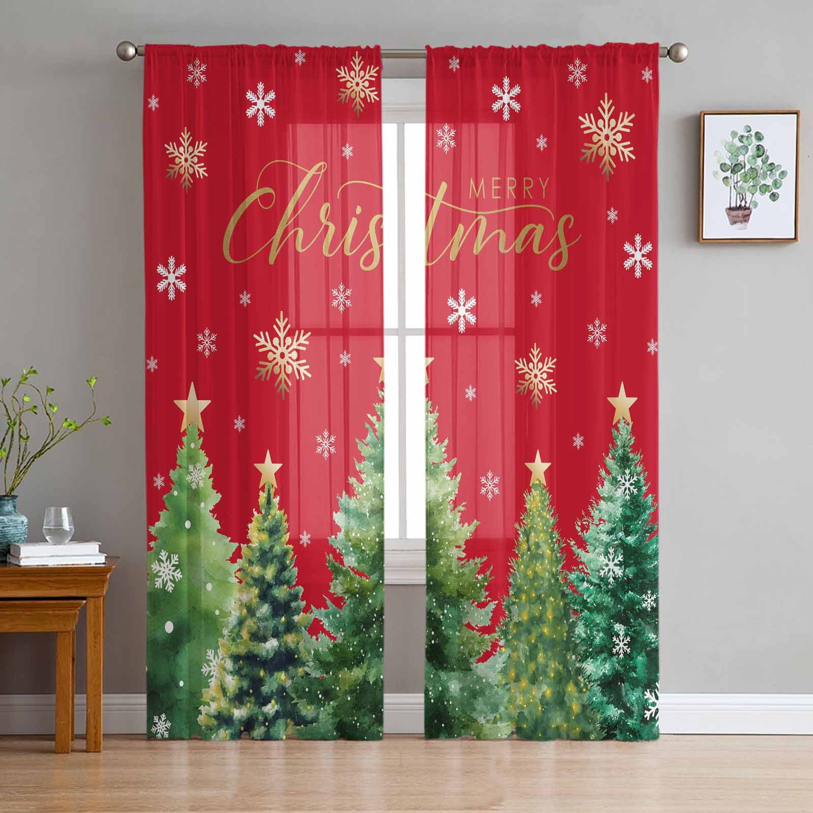 Christmas Tree Sheer Curtains 63 Inch Length 2 Panels Set, Semi ...