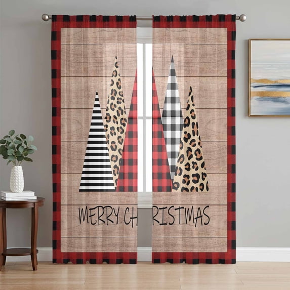 Christmas Tree Sheer Curtains 63 Inch Length 2 Panels Set, Xmas Buffalo ...