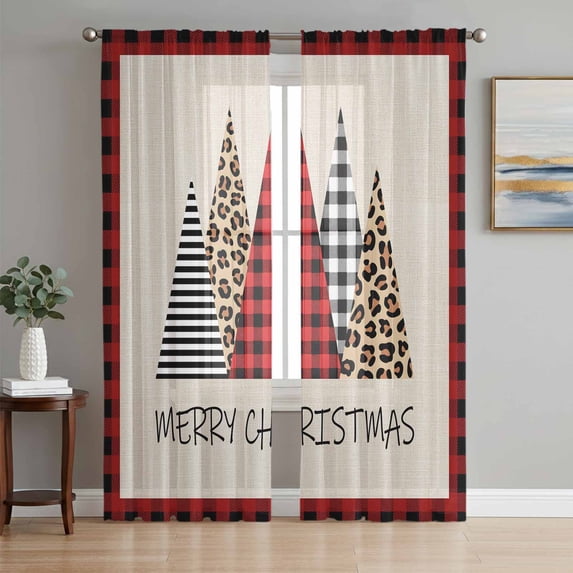 Christmas Tree Sheer Curtains 63 Inch Length 2 Panels Set, Xmas Buffalo ...