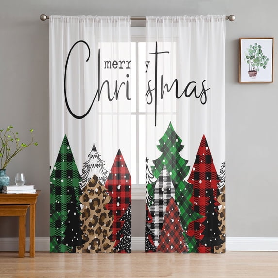 Christmas Tree Sheer Curtains 63 Inches Length 2 Panels Set, Window ...