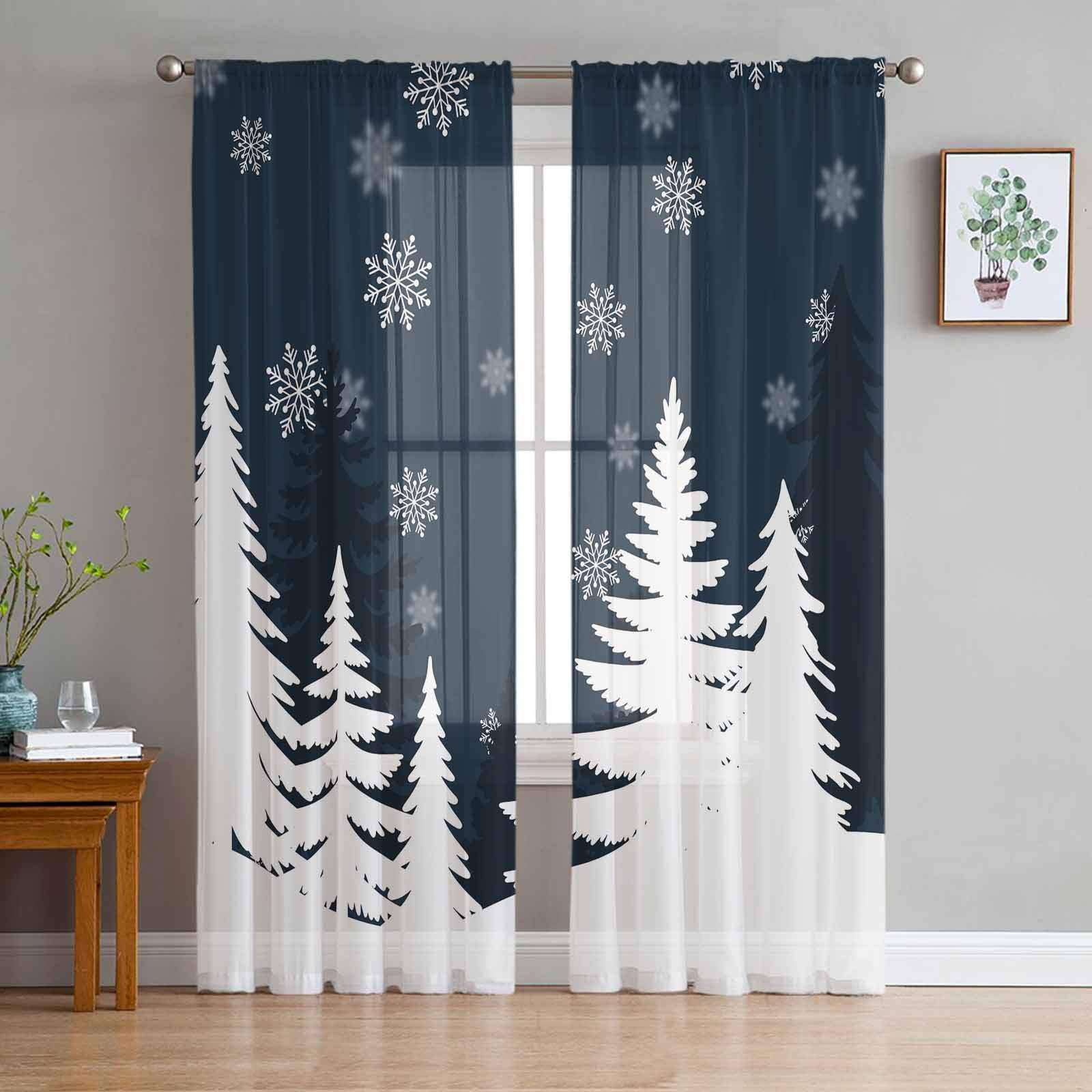 Christmas Tree Sheer Curtains 84 Inches Long, Xmas Pine Tree Winter ...