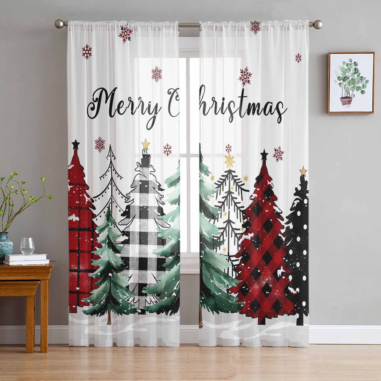 Christmas Tree Sheer Curtains 84 Inches Long, Xmas Trees Winter ...