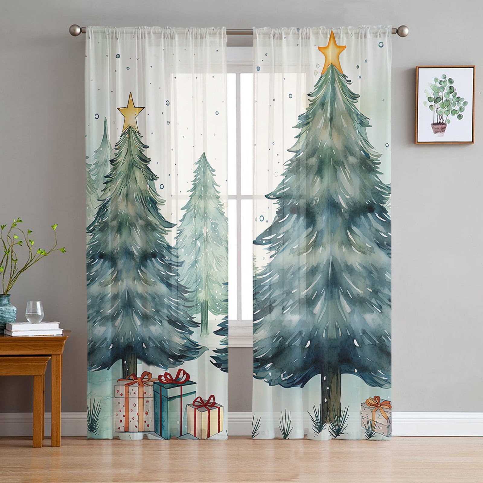 Christmas Tree Sheer Curtains 96 Inch Length 2 Panels Set for Living ...