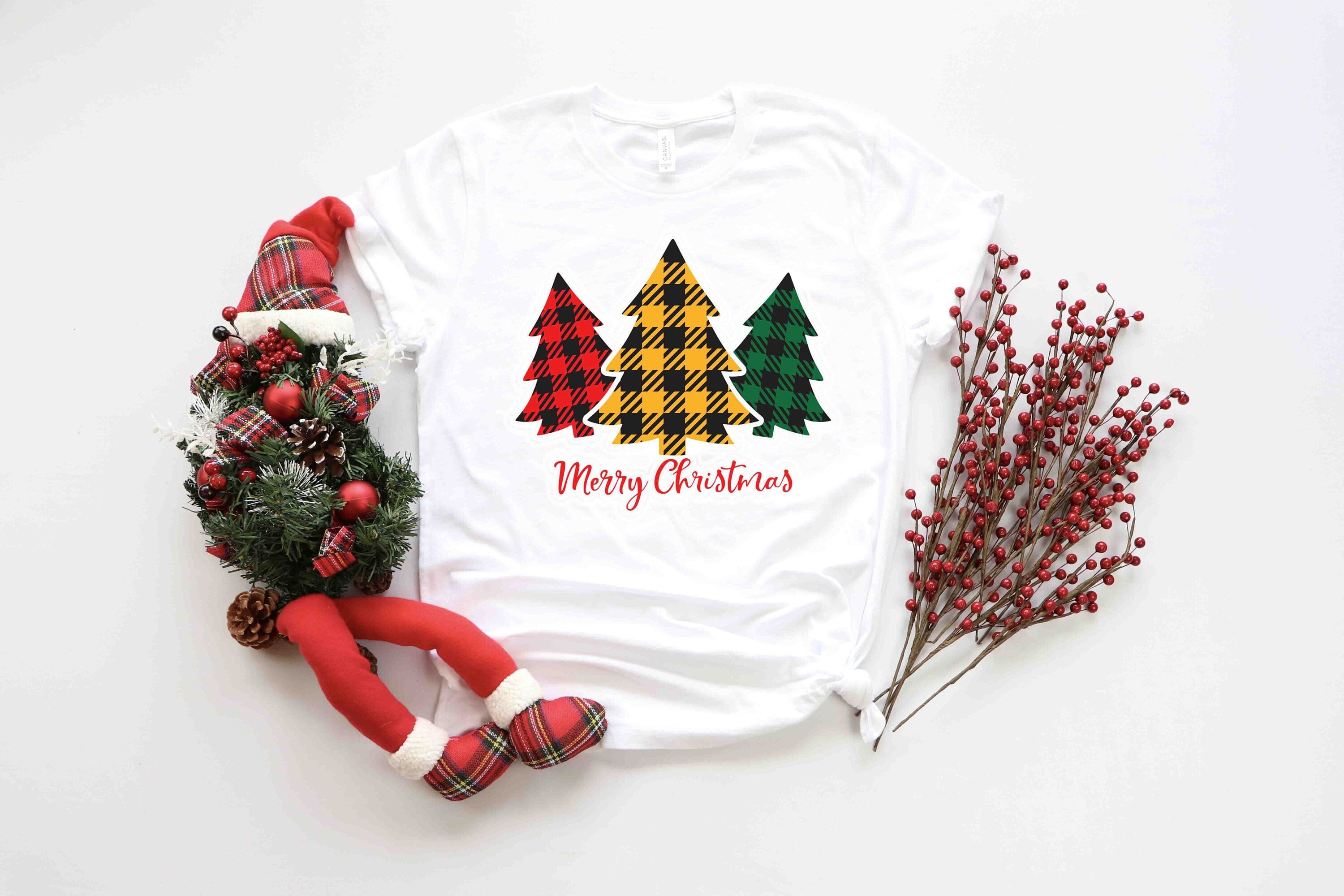 Christmas Tree Shirts, Plaid Christmas Tree Shirt, Christmas Tee, Cute ...