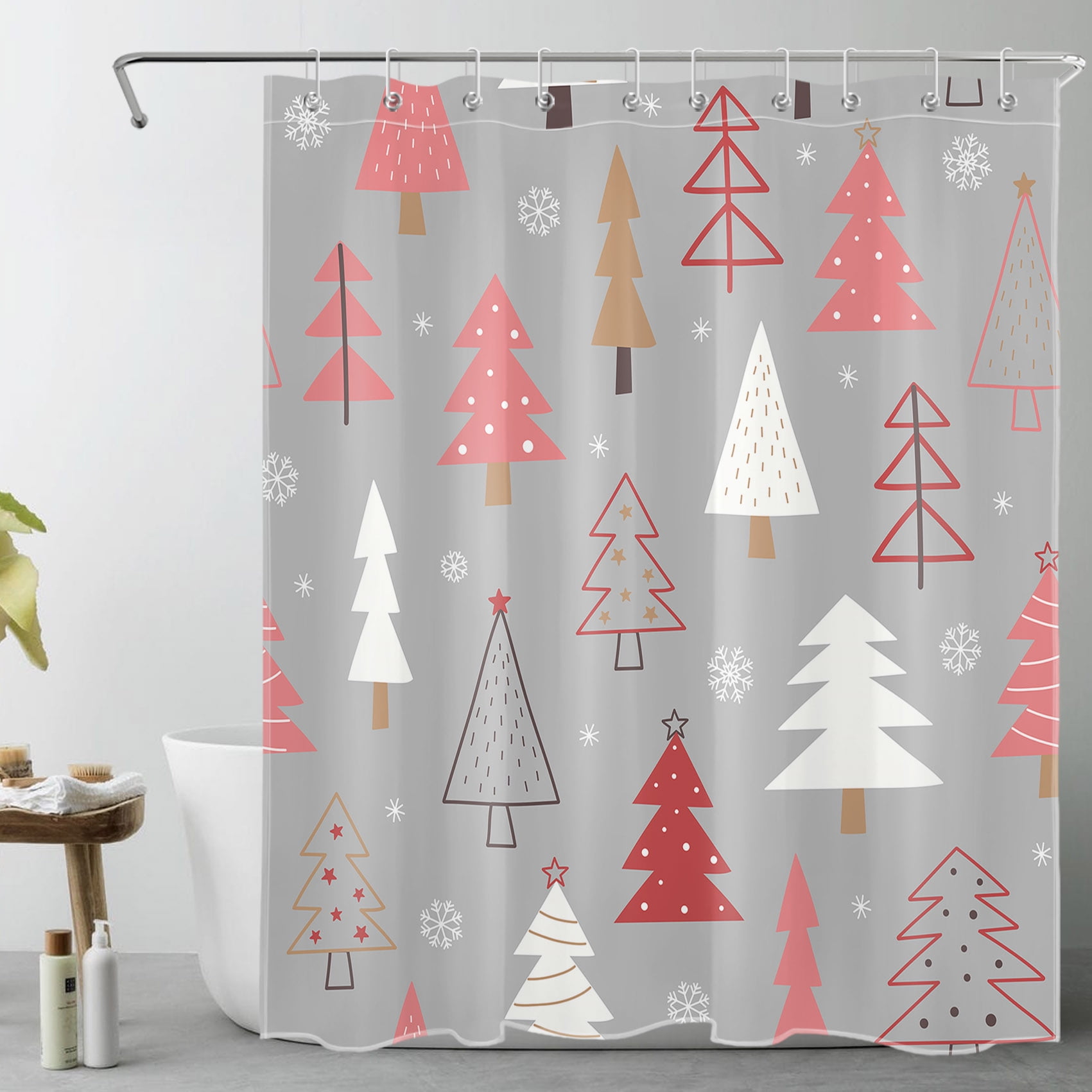 Christmas Tree Shower Curtain for Bathroom Red White Abstract Geometric ...