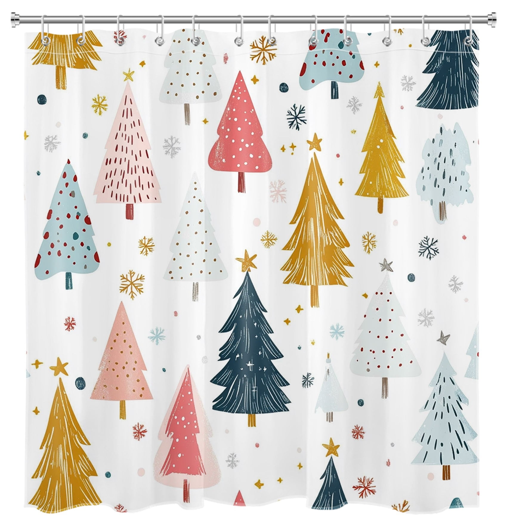 Christmas Tree Shower Curtain Funny Colorful Snowflake Merry Christmas ...