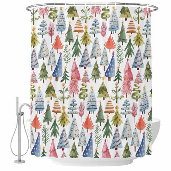 Christmas Tree Shower Curtain Set - Small 36" x 72" Washable Bathtub ...