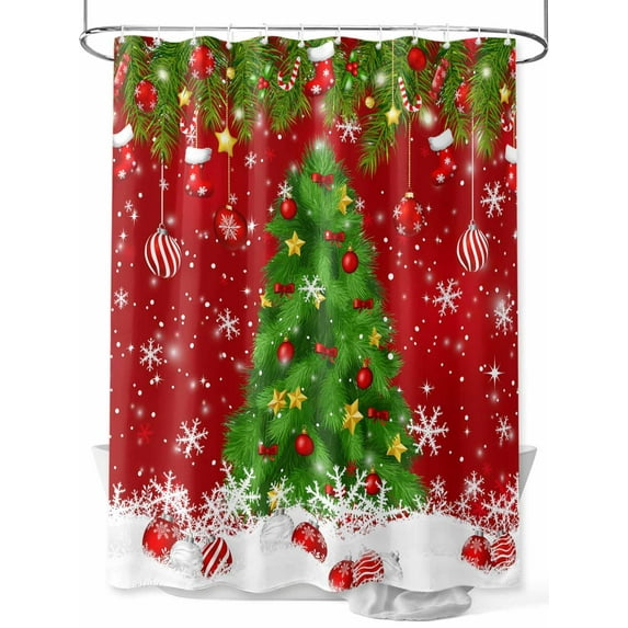 Christmas Tree Shower Curtain Set ，Waterproof Fabric Shower Curtains ...