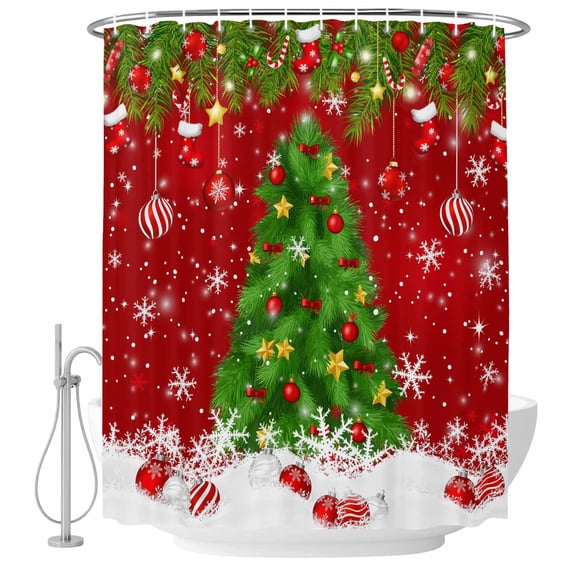 Christmas Tree Shower Curtain, Waterproof Shower Curtains for Bathroom ...