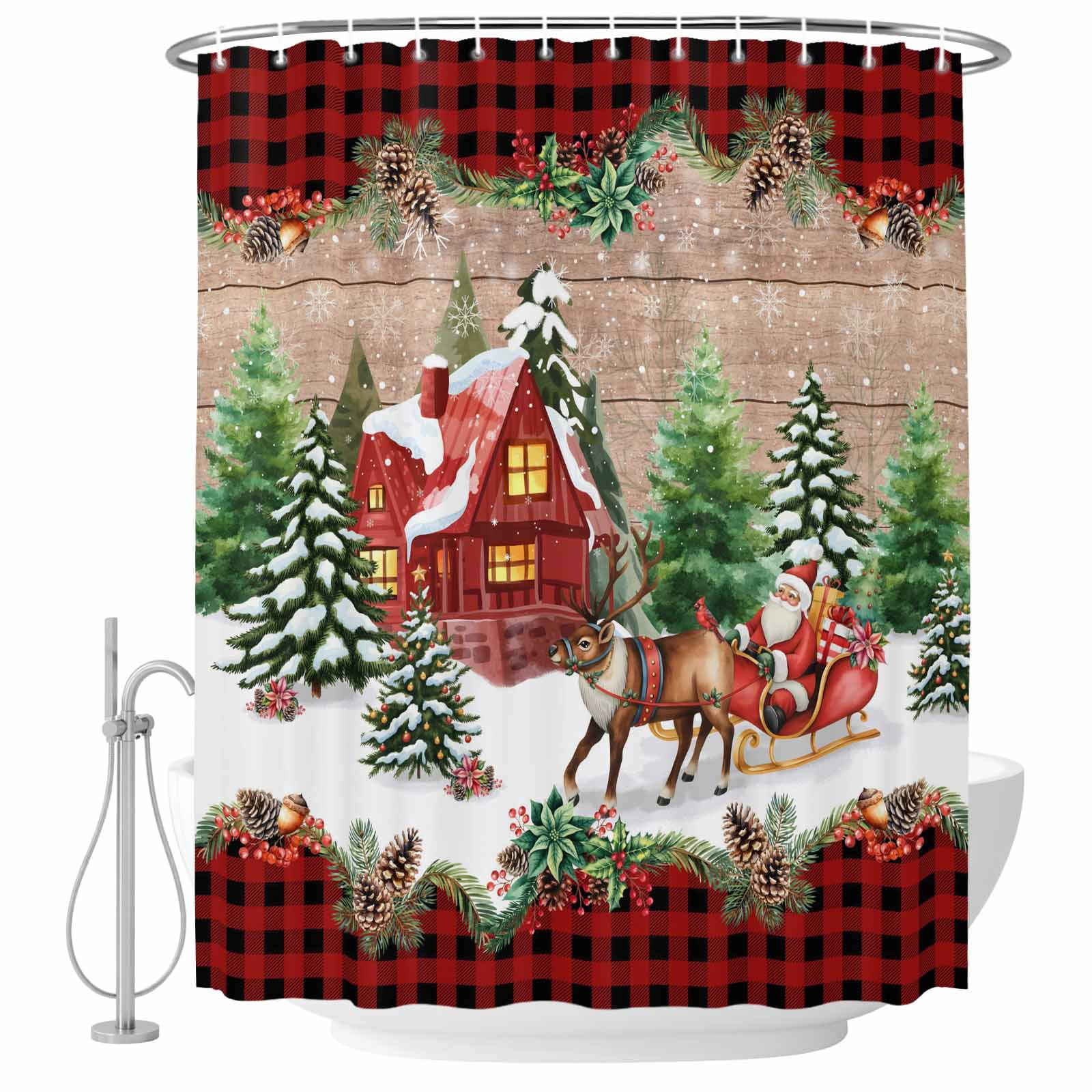 Christmas Tree Shower Curtain, Waterproof Shower Curtains for Bathroom ...
