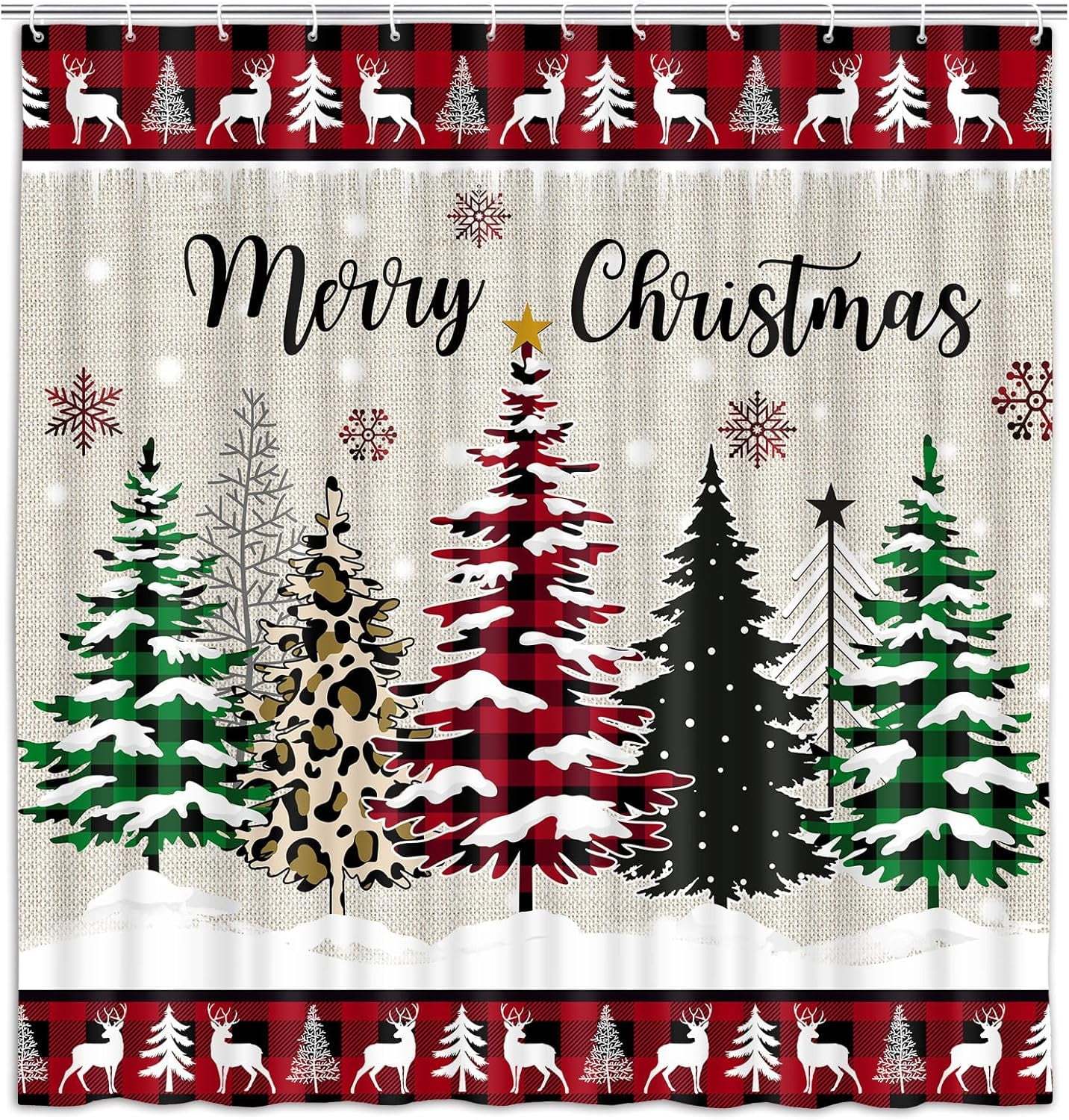 Christmas Tree Shower Curtain Winter Cabin Lodge Woodland Bathroom ...