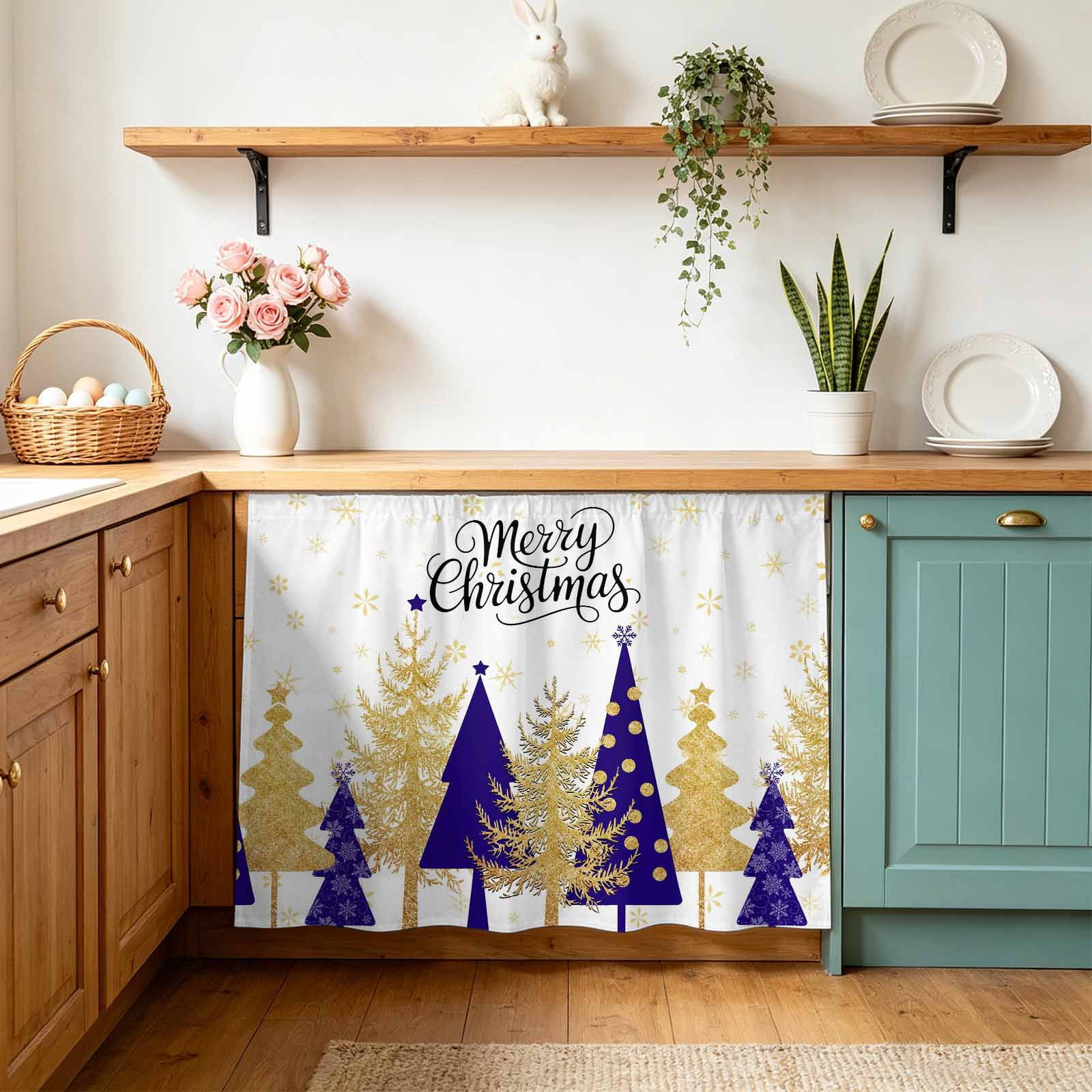 Christmas Tree Sink Skirt 11"Wx13"L,Dustproof Under Sink Curtain with ...