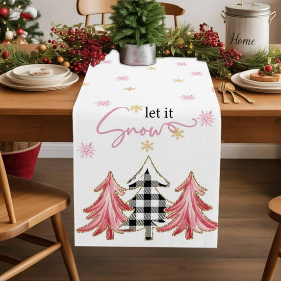 Christmas Tree Sketch on White Table Runner 13x36in Non-Slip Cotton ...