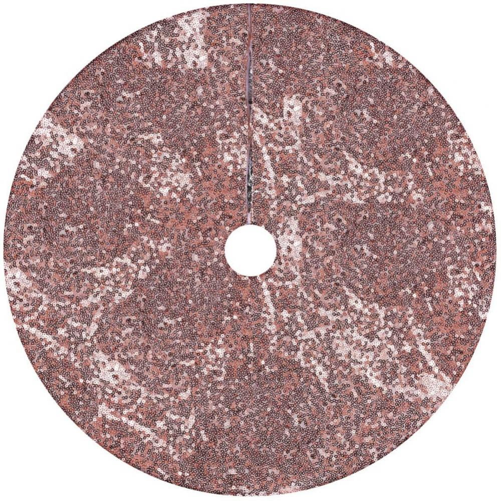 Christmas Tree Skirt 24-Inch Rose Gold Tree Mat Sequined Tree Skirts ...