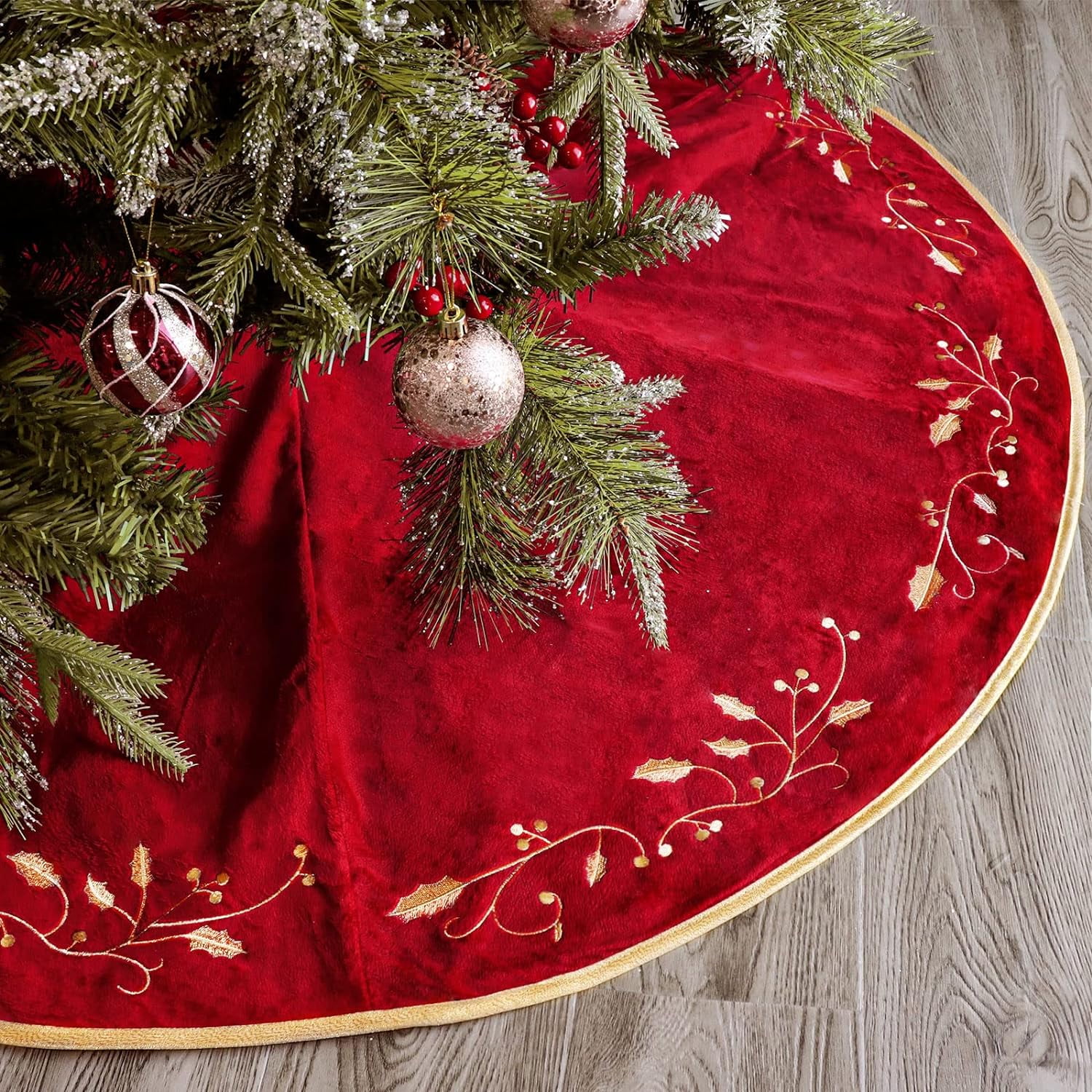 Christmas Tree Skirt, 24 inches Red Luxury Velvet Plush Fur Skirts with ...