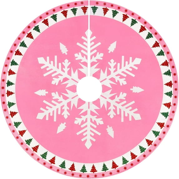 Christmas Tree Skirt, 30 Inch Round Pink Polyester Christmas Tree ...