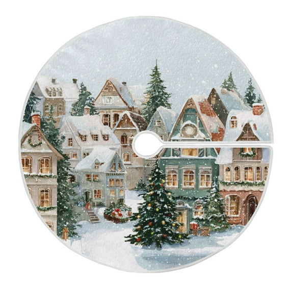 Christmas Tree Skirt 35.4 Inch Cozy Winter Town with Snow Tree Skirt ...