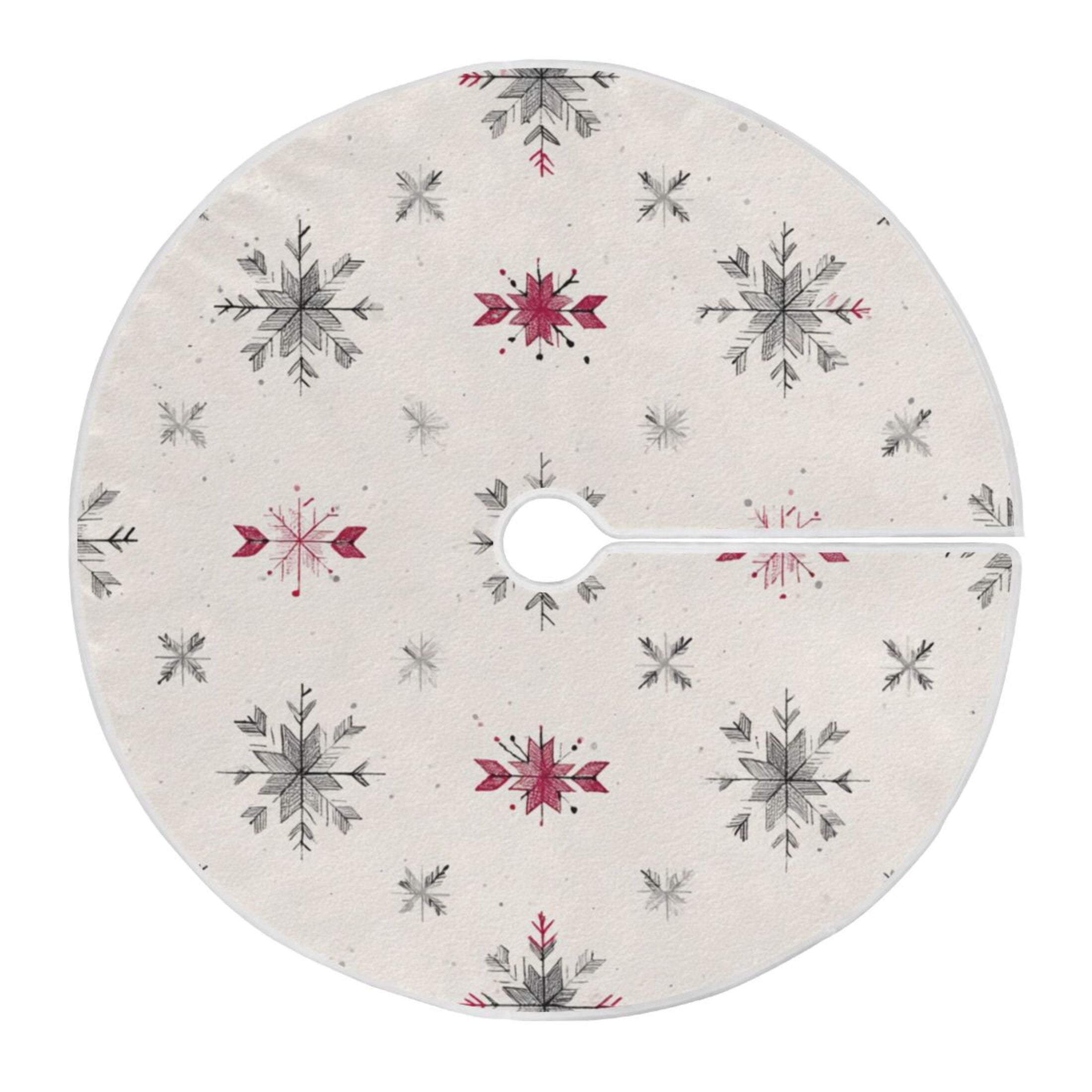Christmas Tree Skirt 47.2 Inch Minimalist Line Snowflakes and Stars ...