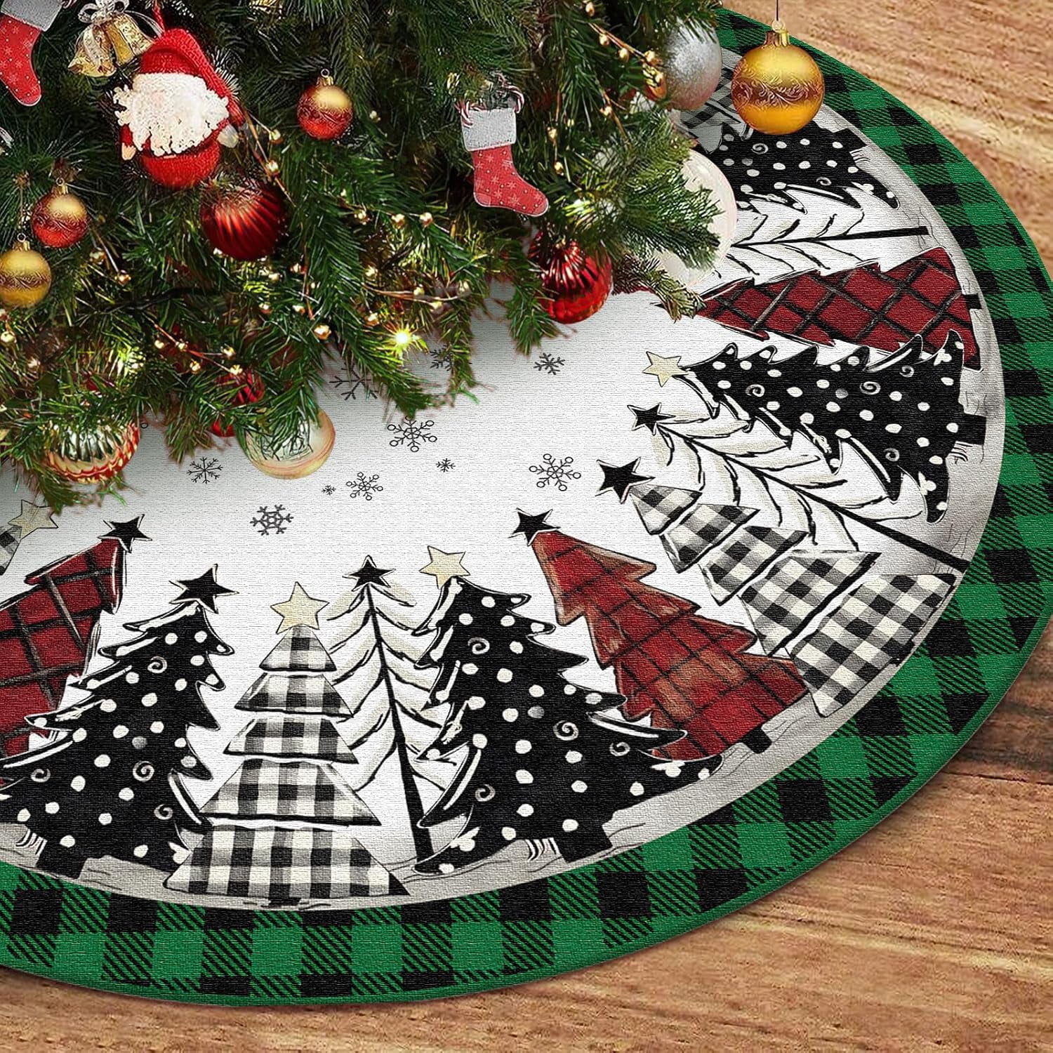Christmas Tree Skirt 48 Inch, Green and Black Buffalo Plaid Xmas ...