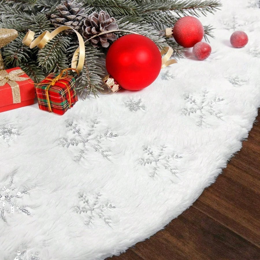 Christmas Tree Skirt 72 Inch Sier Snowflake White Christmas Tree ...