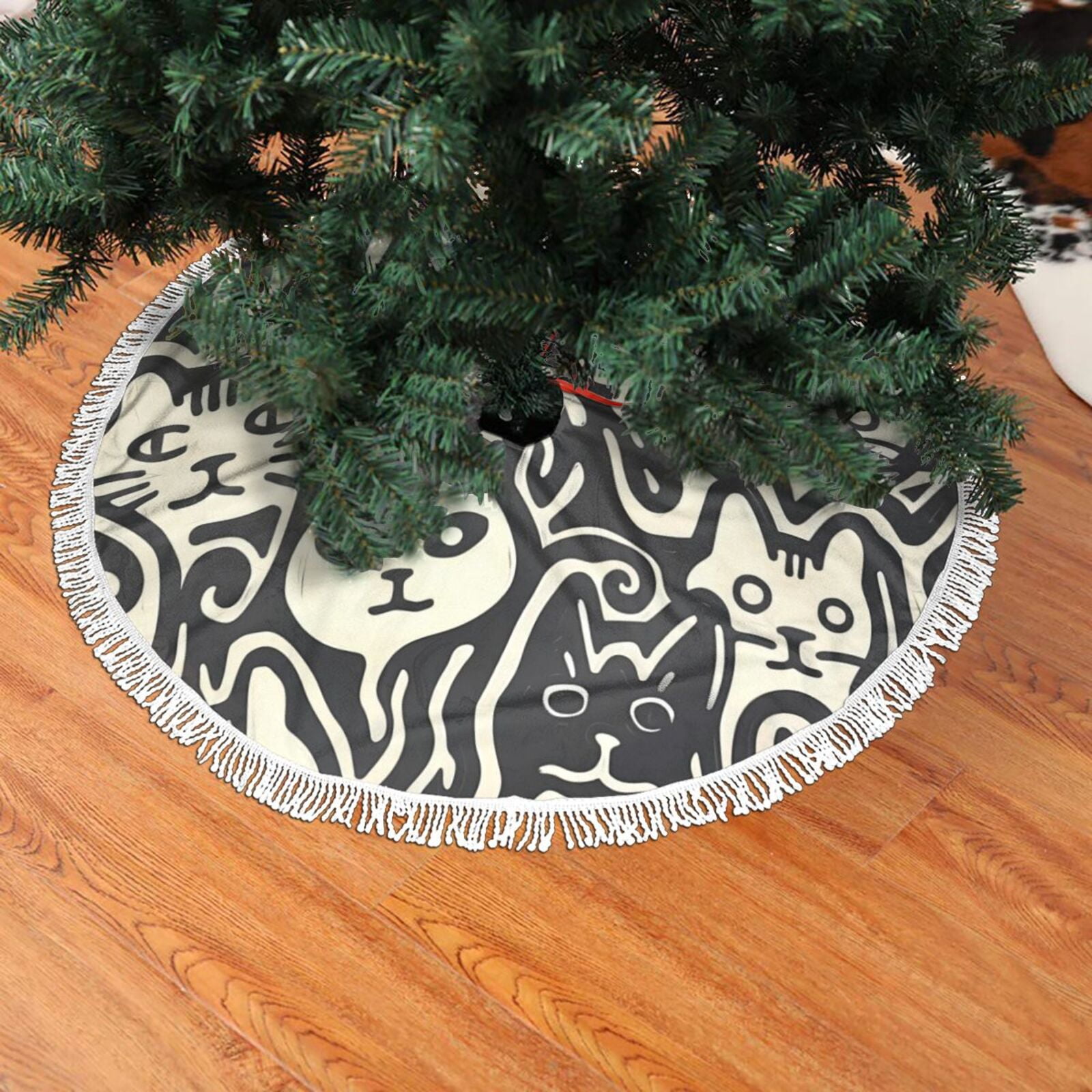 Christmas Tree Skirt, Abstract Cat Faces Pattern Christmas Tree ...
