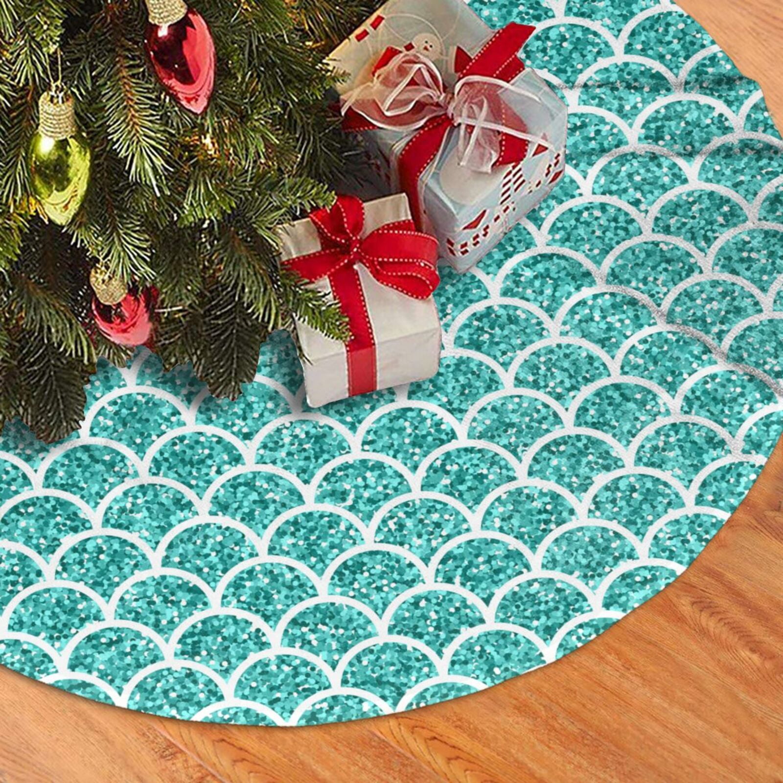 Christmas Tree Skirt, Aquamarine Glitter1 Soft Plush Christmas Tree ...