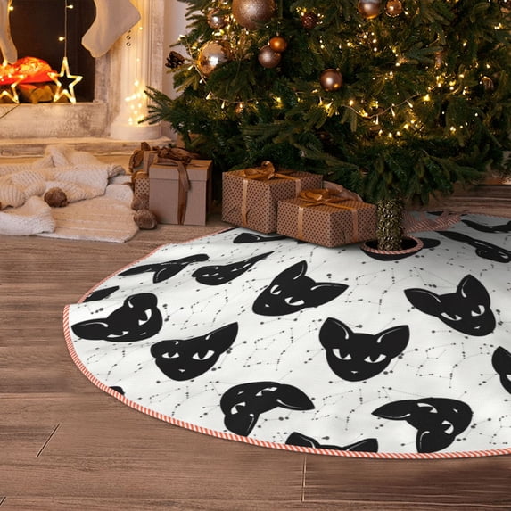 Christmas Tree Skirt - Artistic Cat Face Black Halloween Tree Skirt ...