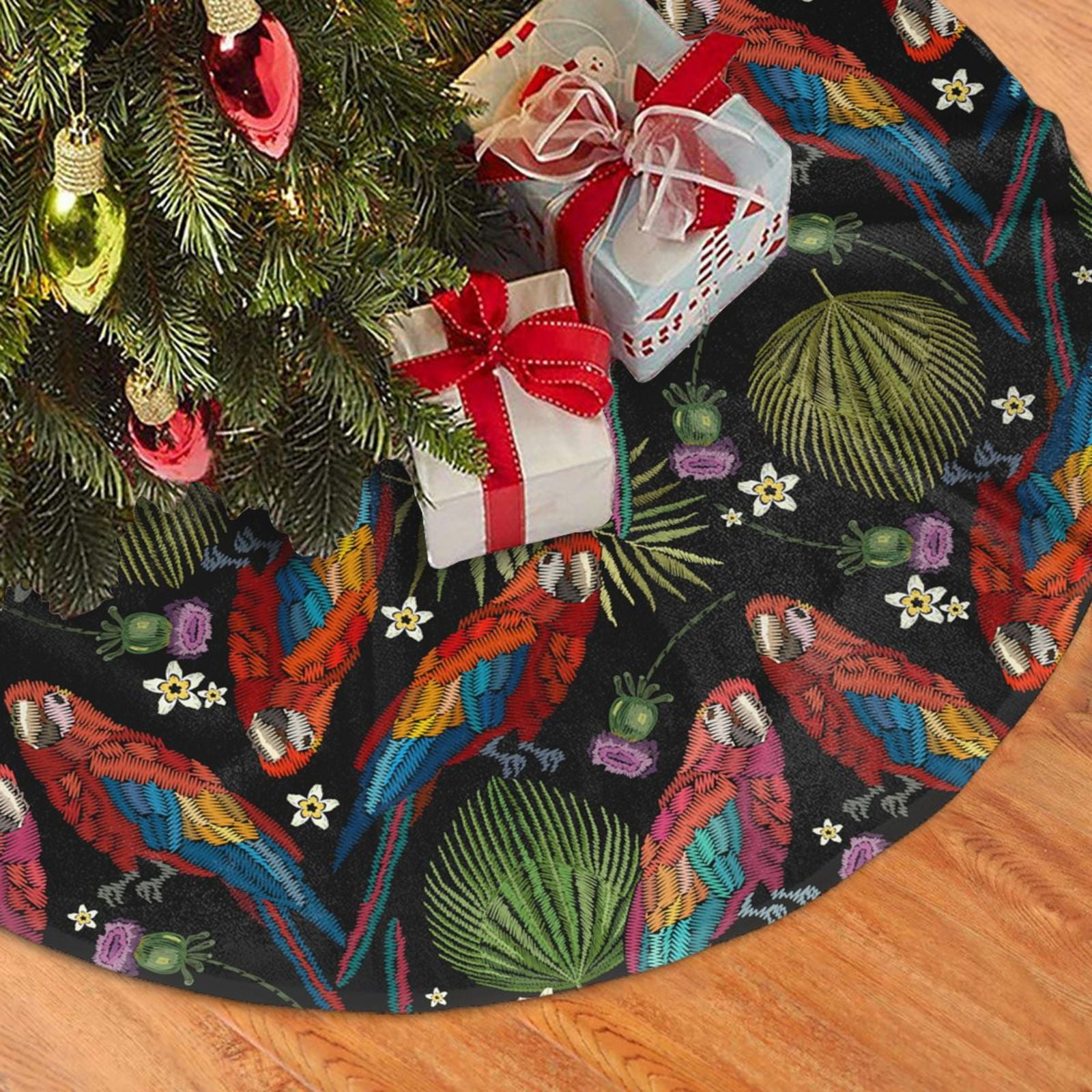 Christmas Tree Skirt, Artistic Cute Parrot Plant Flower Soft Plush ...