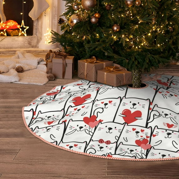 Christmas Tree Skirt - Artistic Line Cute Cat Heart Halloween Tree ...