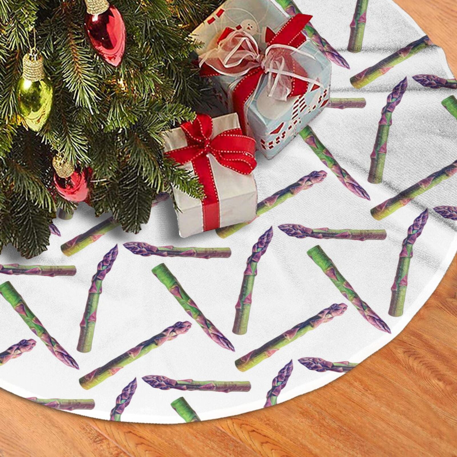 Christmas Tree Skirt, Asparagus Print colorful Soft Plush Christmas ...