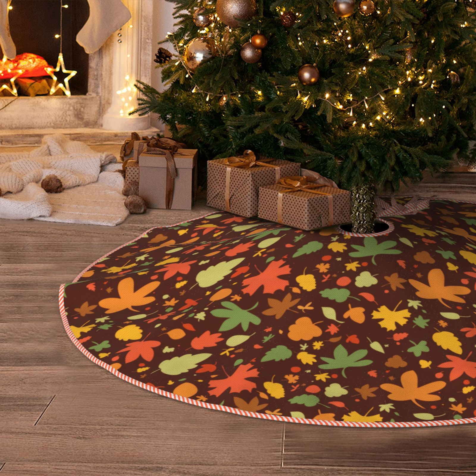 Christmas Tree Skirt - Autumn Leaves Halloween Tree Skirt Winter Fall ...