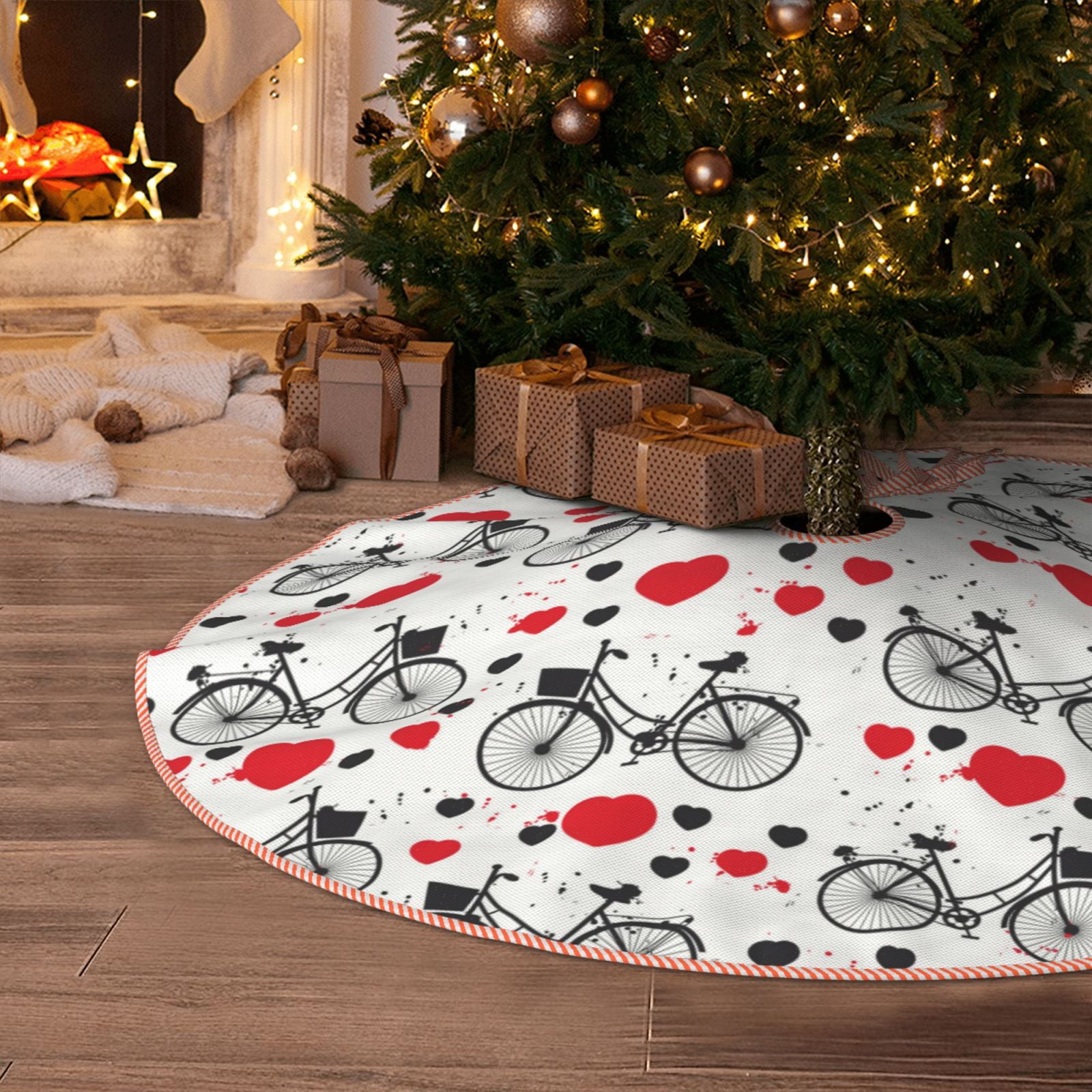 Christmas Tree Skirt - Bike Pattern hearts Halloween Tree Skirt Winter Fall Tree Skirt for ...