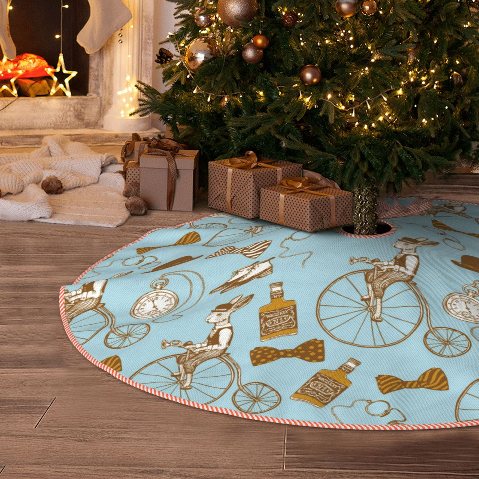 Christmas Tree Skirt - Bike Pattern rabbit Halloween Tree Skirt Winter Fall Tree Skirt for ...