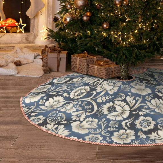 Christmas Tree Skirt - Black White Flower Paisley Halloween Tree Skirt ...