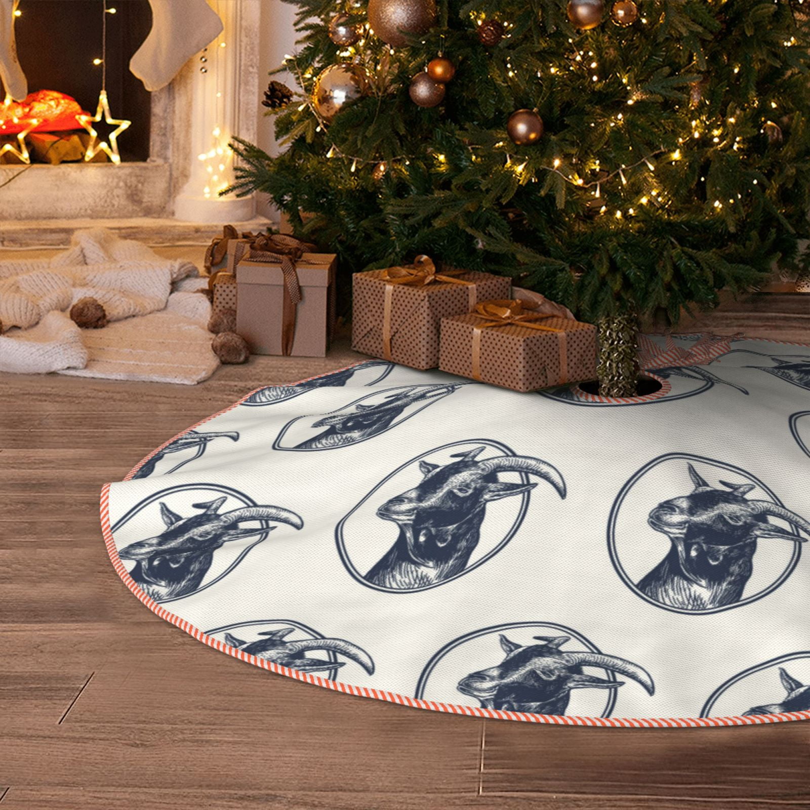 Christmas Tree Skirt Black White Hand Drawn Goat Head Tree Skirt for ...