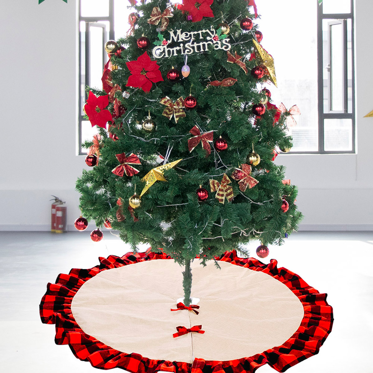 GOODLY Double Layers Christmas Tree Skirt with Sequins Festive Party ...