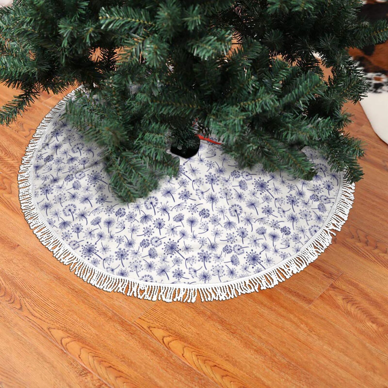 Christmas Tree Skirt, Blue Dandelion Christmas Tree Decorations Indoor ...