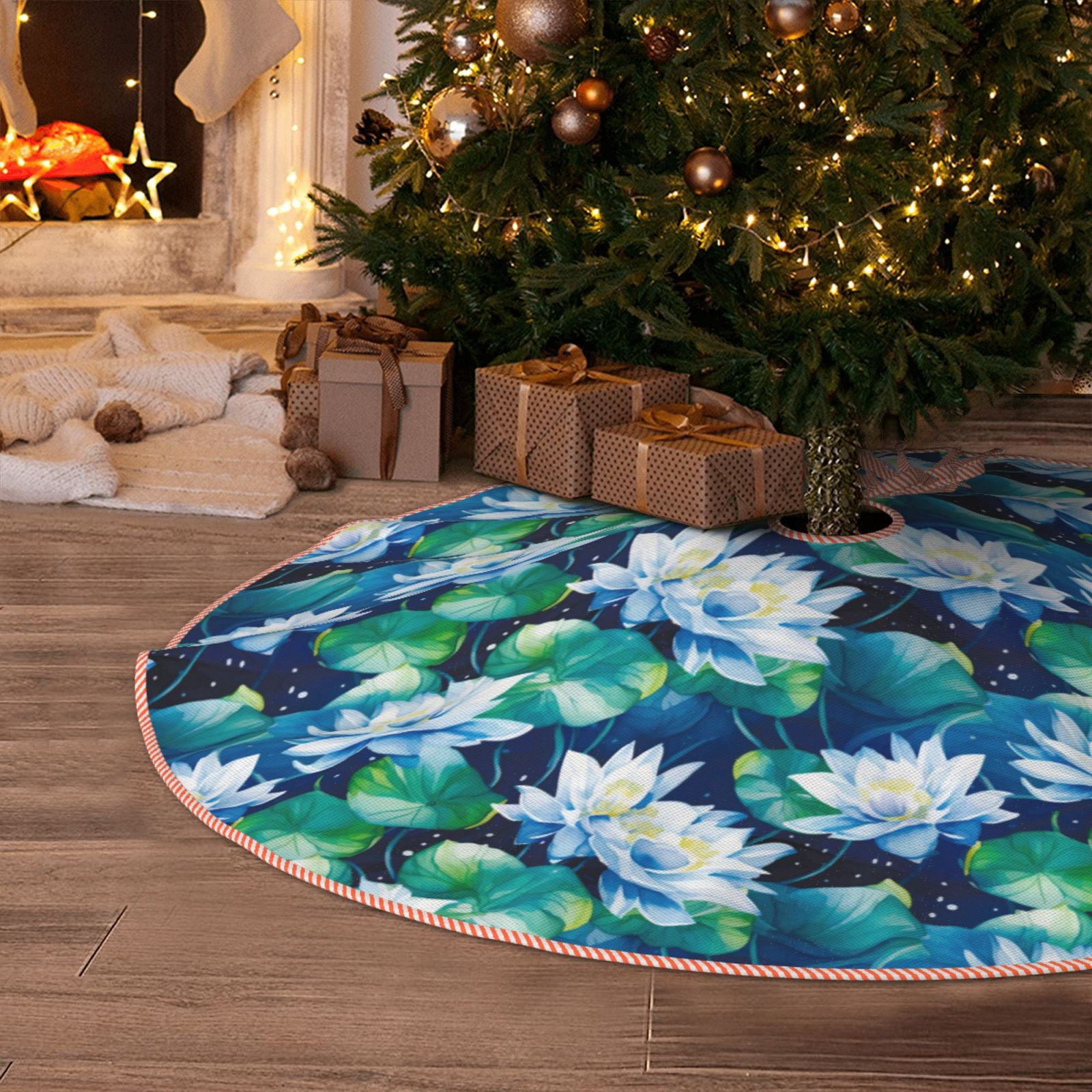 Christmas Tree Skirt - Blue Lotus Flower Halloween Tree Skirt Winter ...