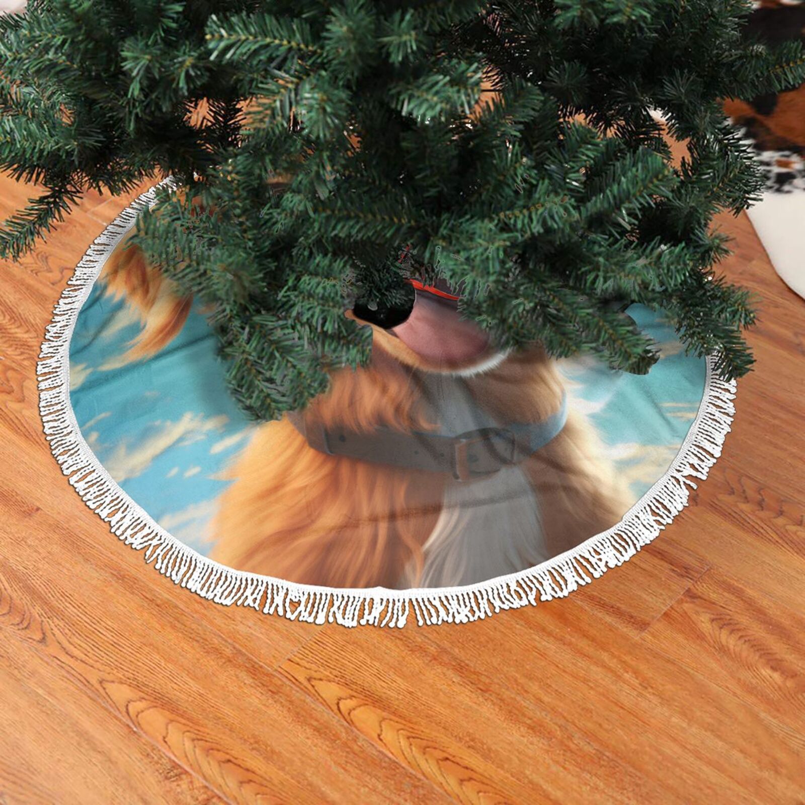 Christmas Tree Skirt, Blue Sky Cute Dog Christmas Tree Decorations ...