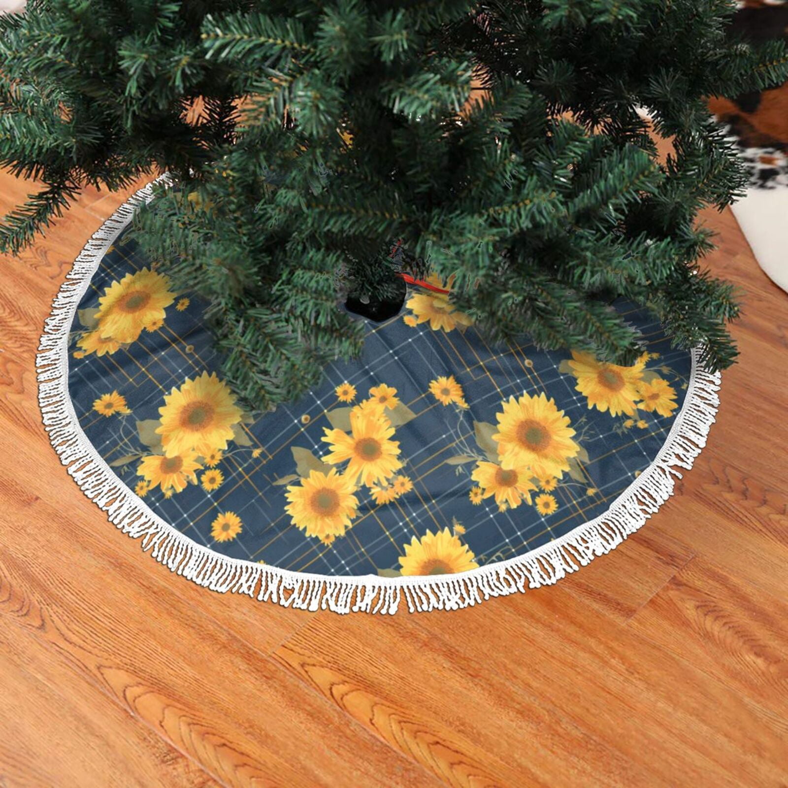 Christmas Tree Skirt, Blue Striped Sunflower A Christmas Tree ...