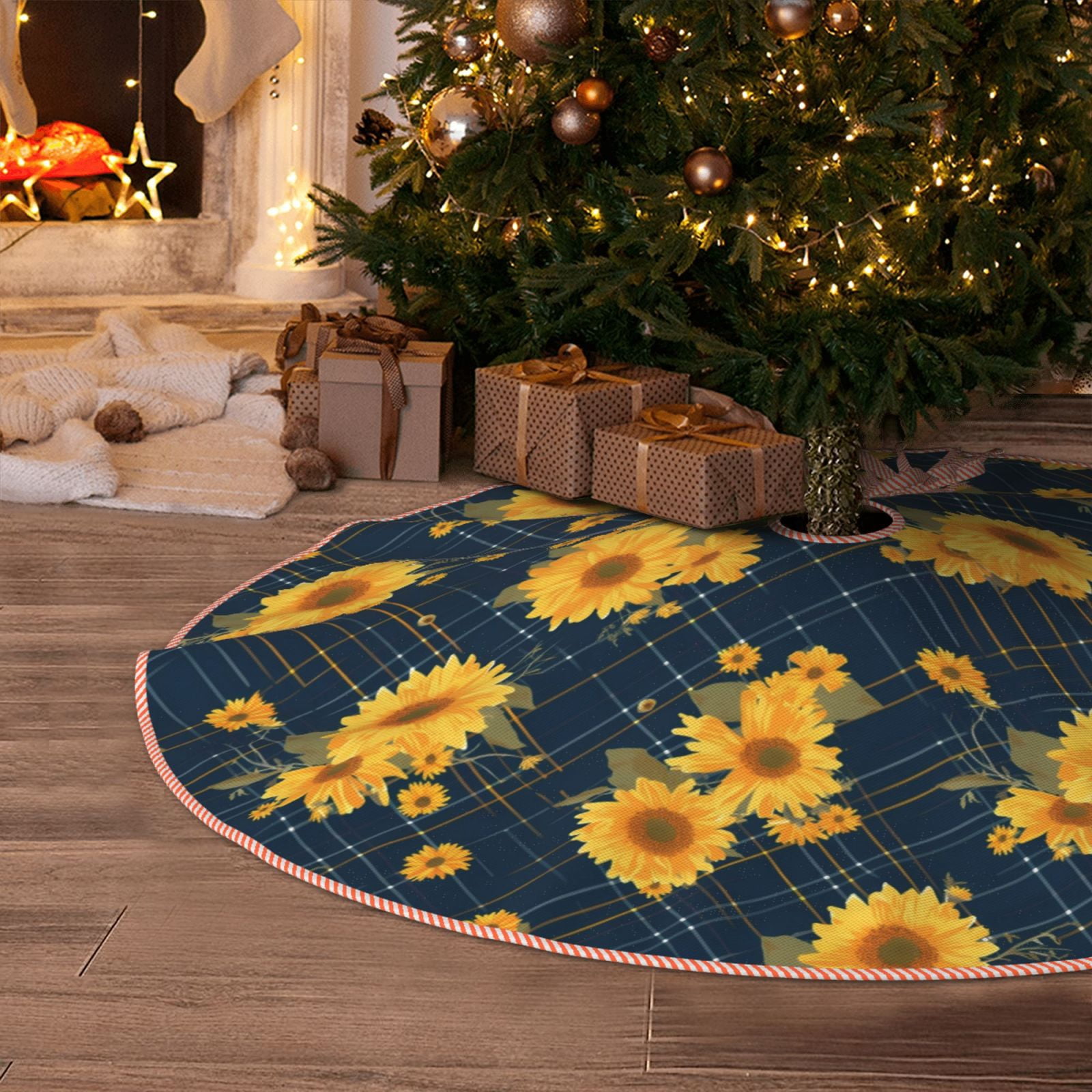 Christmas Tree Skirt - Blue Striped Sunflower A Halloween Tree Skirt ...