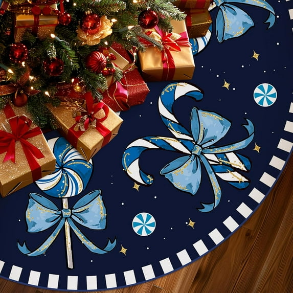 Christmas Tree Skirt Blue Tree Skirts Candy Cane Decorations Xmas Tree ...