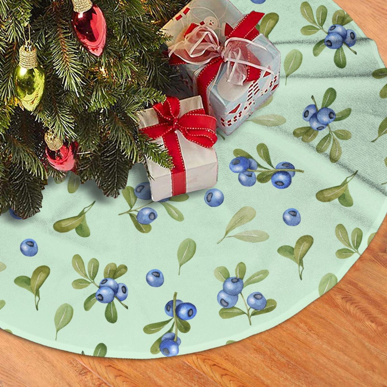 Christmas Tree Skirt, Blueberry berry Print Soft Plush Christmas Tree ...