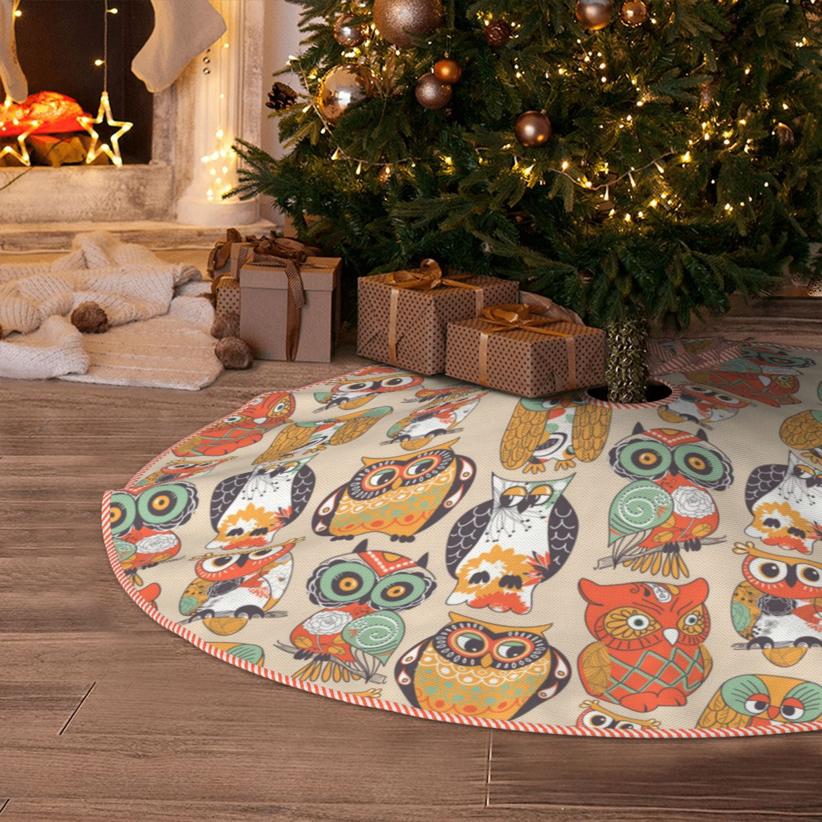 Christmas Tree Skirt - Bohemian Owls Halloween Tree Skirt Winter Fall ...